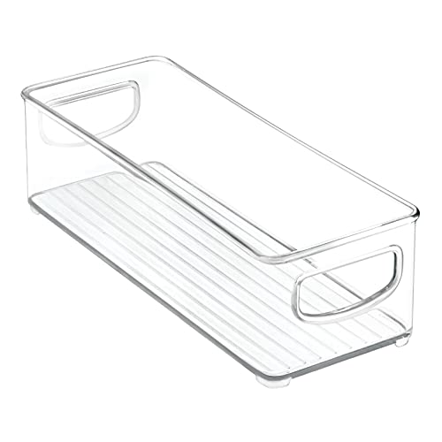 mDesign Small Plastic Nursery Storage Container Bins with Handles for Organization in Cabinet, Closet or Cubby Shelves - Organizer for Baby Food, Bibs, Formula - Ligne Collection - 4 Pack - Clear