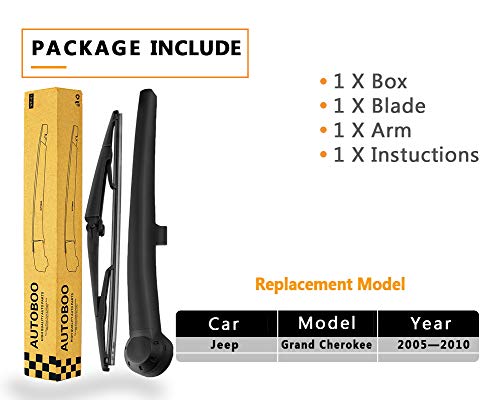 AUTOBOO Rear Wiper Blade Arm Replacement for Jeep Grand Cherokee 2005 2006 2007 2008 2009 2010 With 14 inch Rear Wiper Blade -Original Factory Quality (Pack of 2) OE:05139836AB