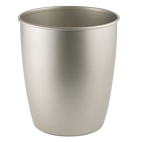 mDesign Small Steel Round Trash Can Bucket - 1.5 Gallon Wastebasket, Garbage Container Bin for Bathroom, Powder Room, Bedroom, Kitchen, Home Office - Hamill Collection - 2 Pack - Satin