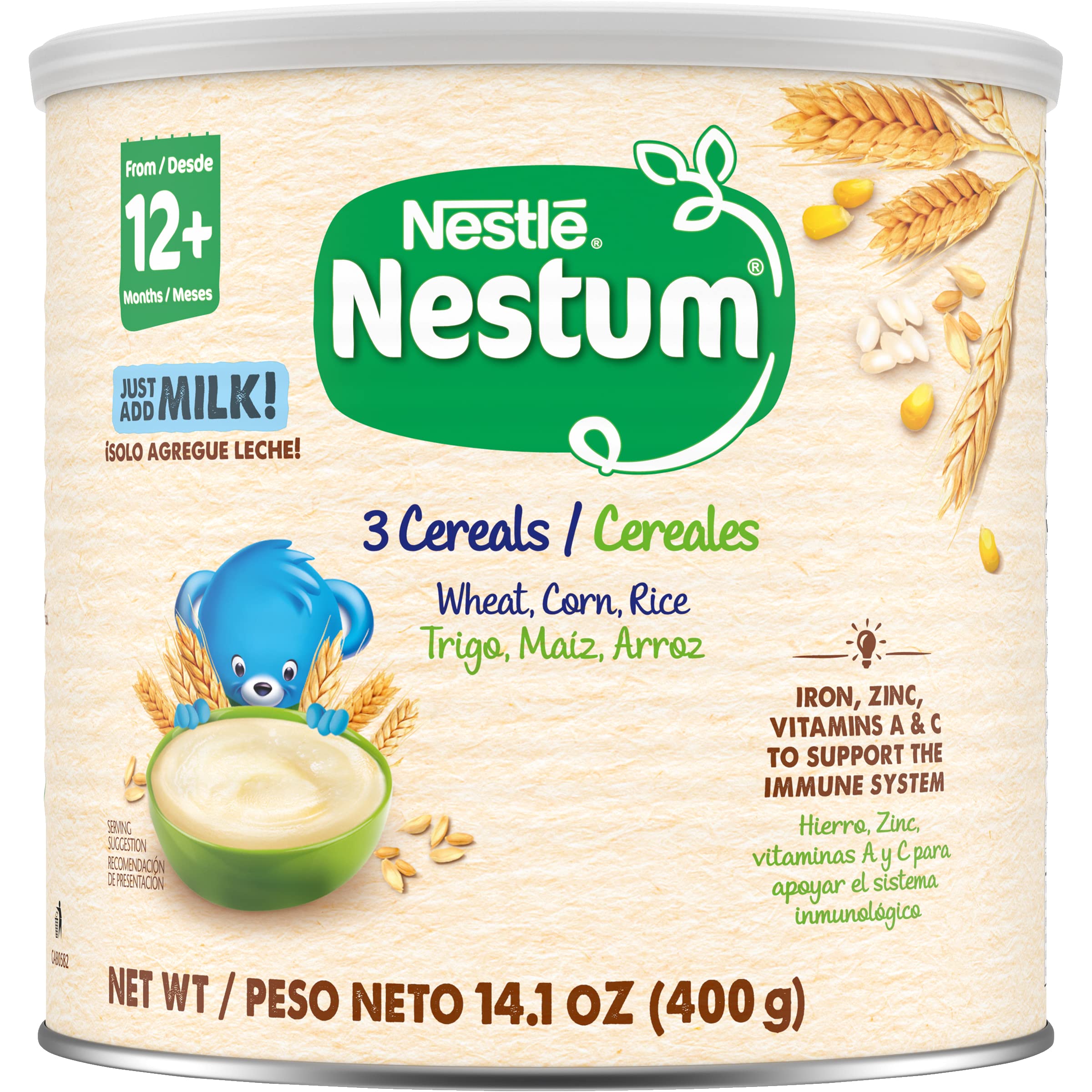 Nestle Nestum Junior Cereal, 3 Cereals - Wheat, Corn & Rice, Made for Toddlers 12 Months, 14.1 OZ Canister (Pack of 3)
