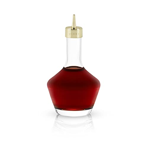 Viski Belmont Bitters Glass Bottle Bar Tool, Accessory, with Dasher Top, Gold