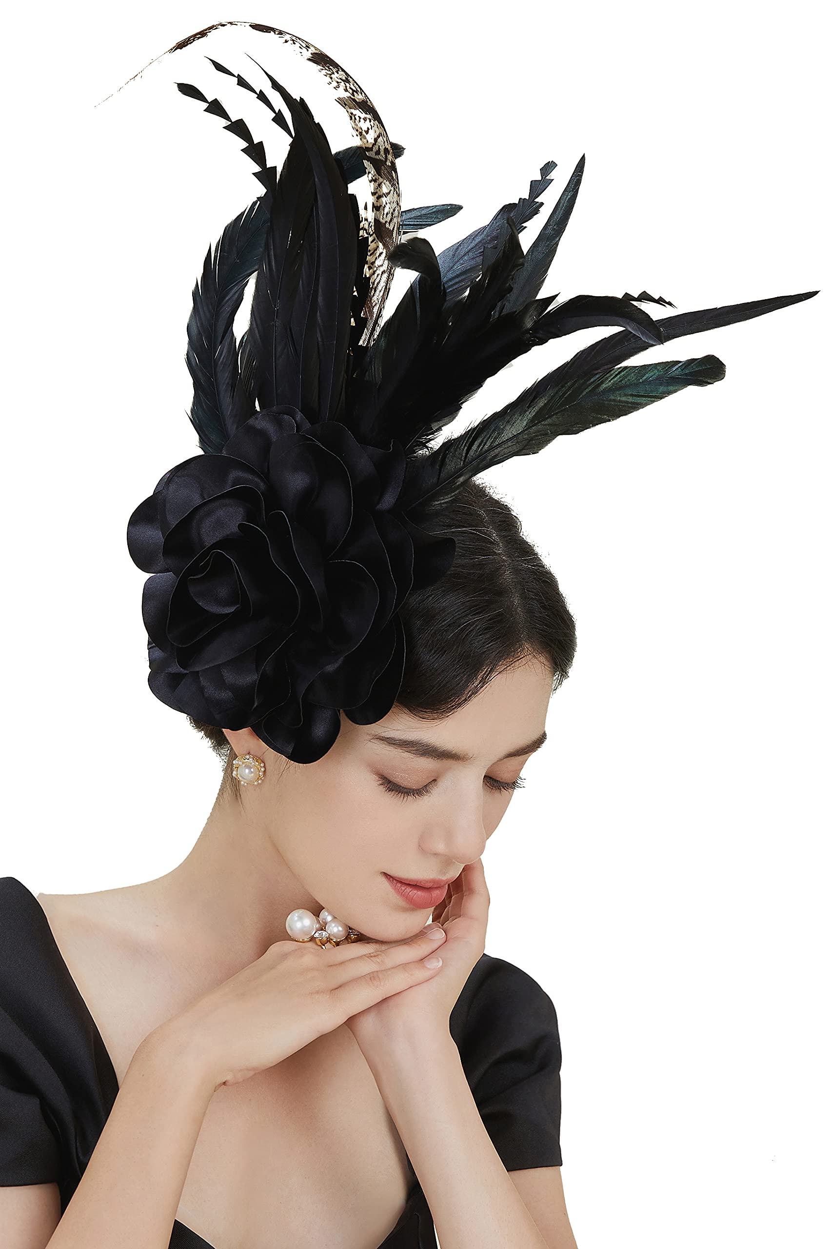 BABEYOND Fascinator Hat with Hair Clip Tea Party Pillbox Derby Hat Flower Fascinator Black