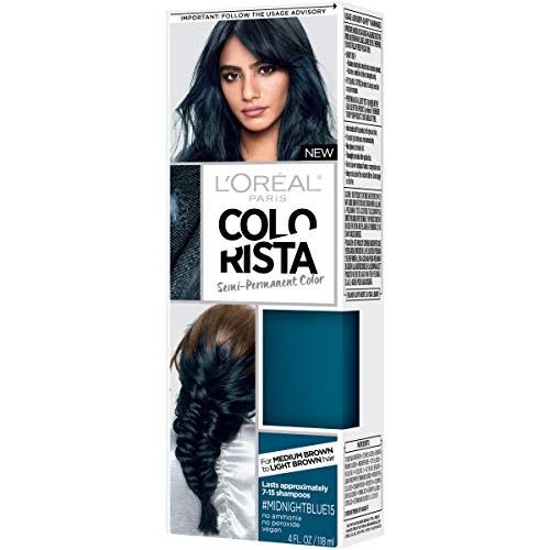 L'Oreal Paris Colorista Semi-Permanent Hair Color for Brunette Hair, Midnight blue