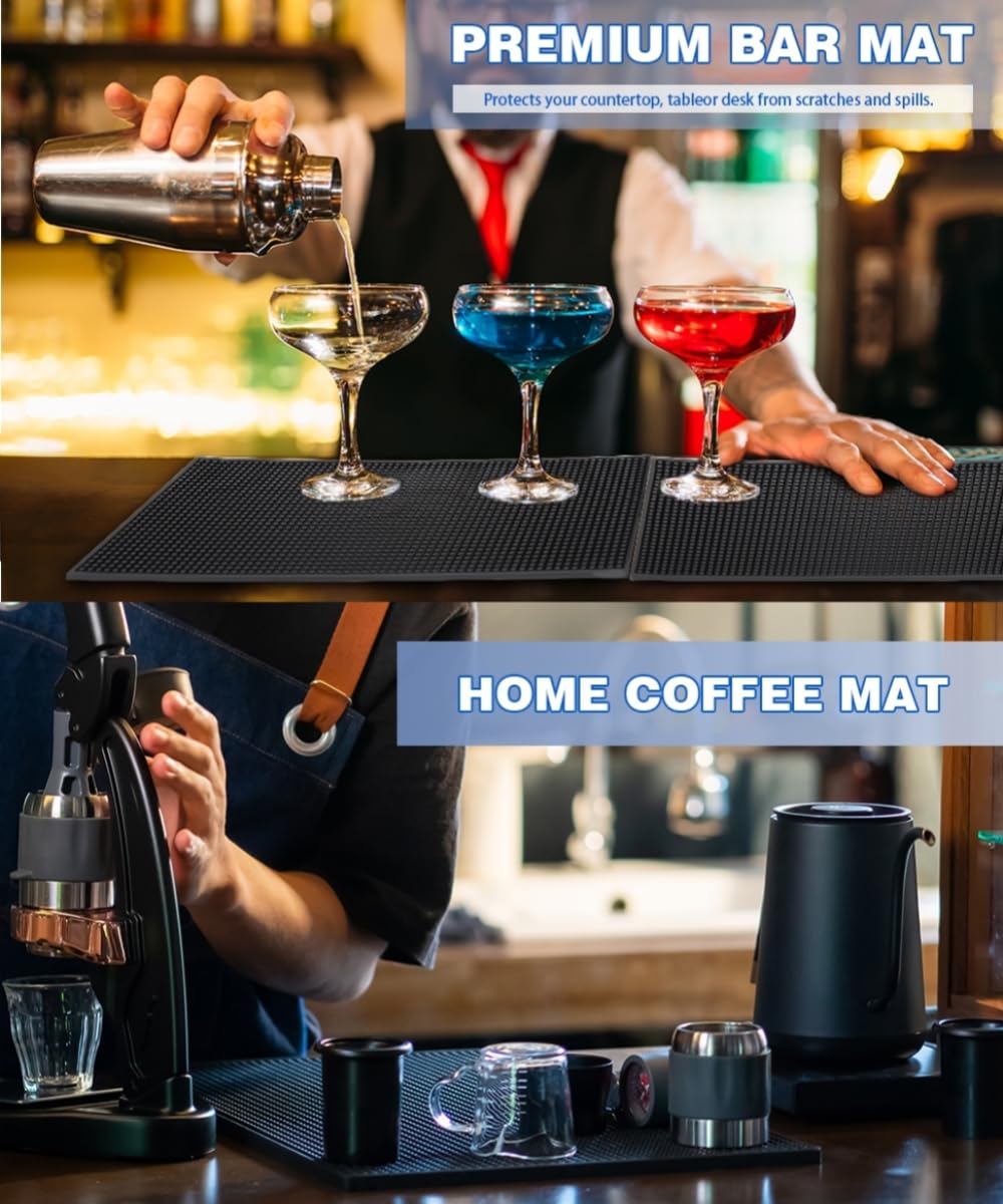 Bar Mat 4Pack IMIYOKU 0.4" Thick Durable Bar Mat for Spills Service Mat for Coffee Bars Restaurants and Counter Top Dish Drying Mat Glass Drying Mat (Black 1PC/18" x 12" +1PCS/23" x 3" +2PC/12" x 6")