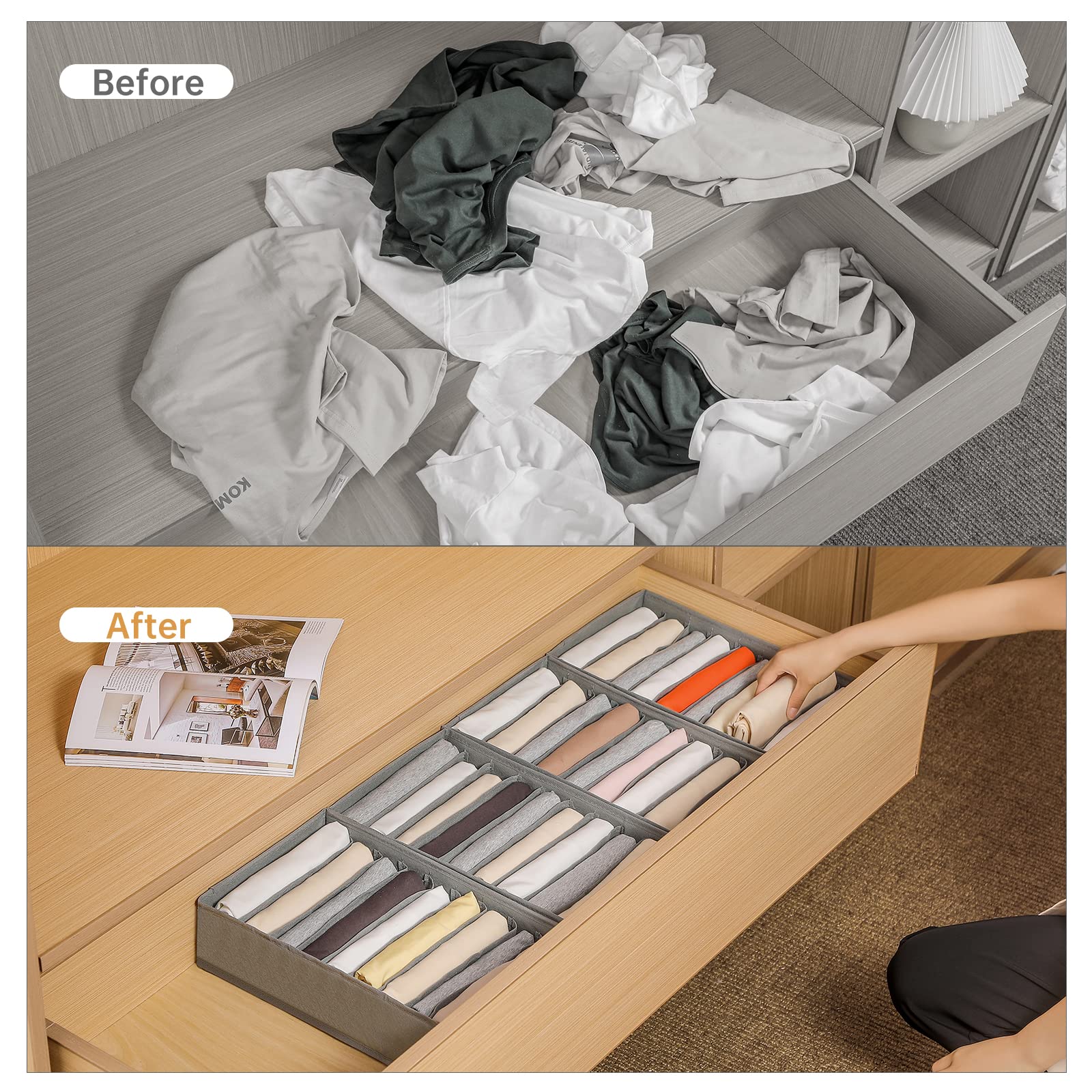 Coorganisers 4 Packs T-shirt Drawer Organizers for Clothing,10 Grids Compartment Storage Box Wardrobe Clothes Organizer, Washable Clothes Organizer for Folded Clothes, T-shirt, Legging, Silk Scarve