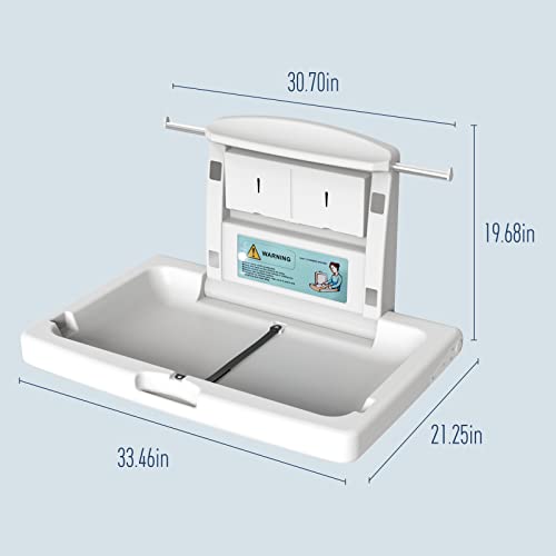 PLUSSEN Baby Changing Station Wall Mounted, Fold Down Commercial Baby Changing Station with Adjustable Safety Strap, Storage Box,Horizontal-X1005