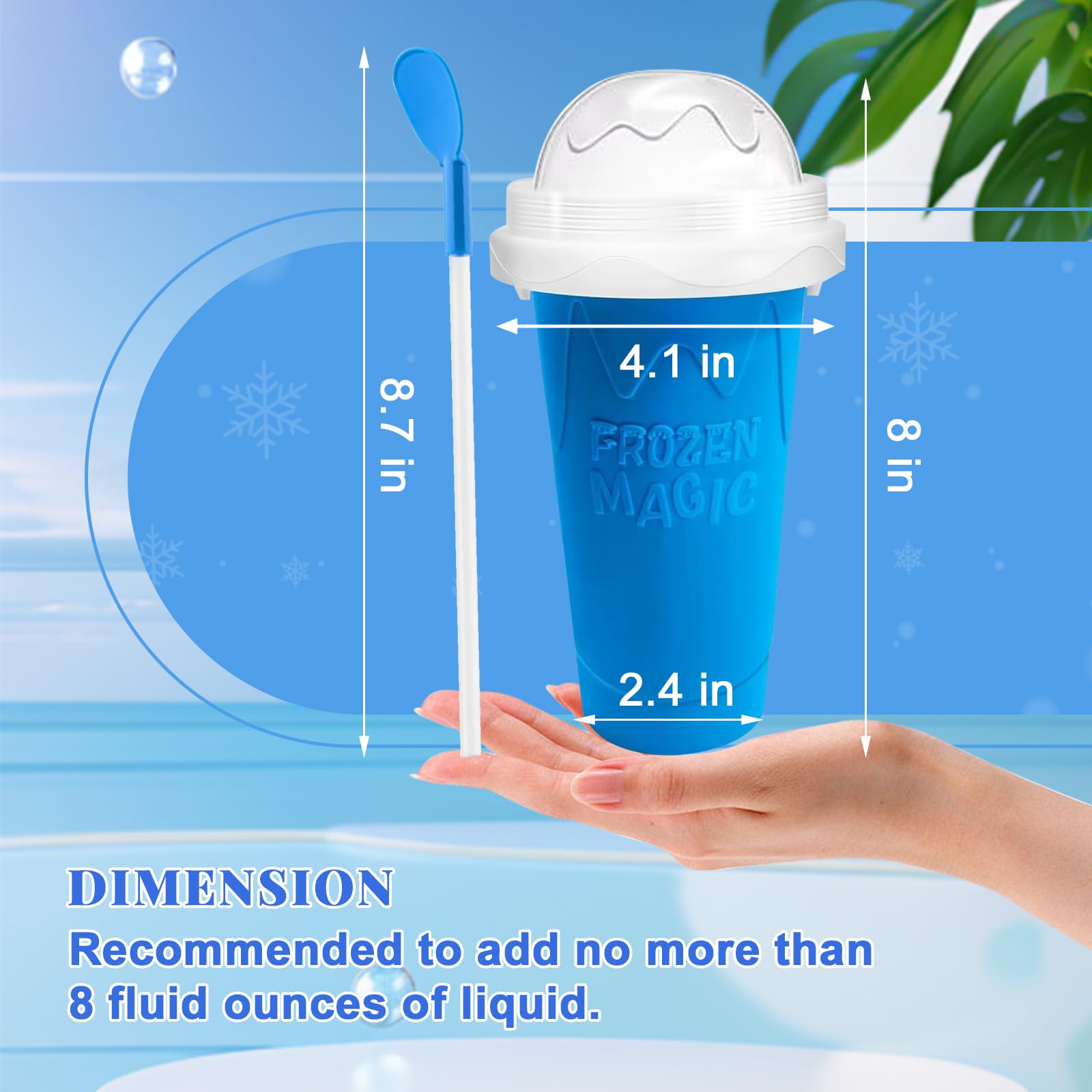 Slushie Cup, 2 Pack Slushy Maker Cup, Frozen Magic Squeeze Cups for Juice Milk Yogurt Ice Cream Make, DIY Smoothie Cooling Cup with Lid & Straw for Kids Friends Family (Blue+Pink)