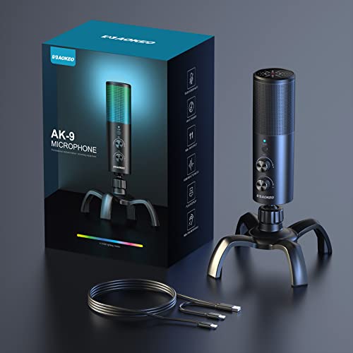 Aokeo USB Gaming Microphone, PC Computer Condenser Mic with Gain,RGB Light for Recording,Podcasting,Streaming,YouTube, Twitch,Skype,Compatible with PS5 PS4 Mac Laptop Desktop(Black)