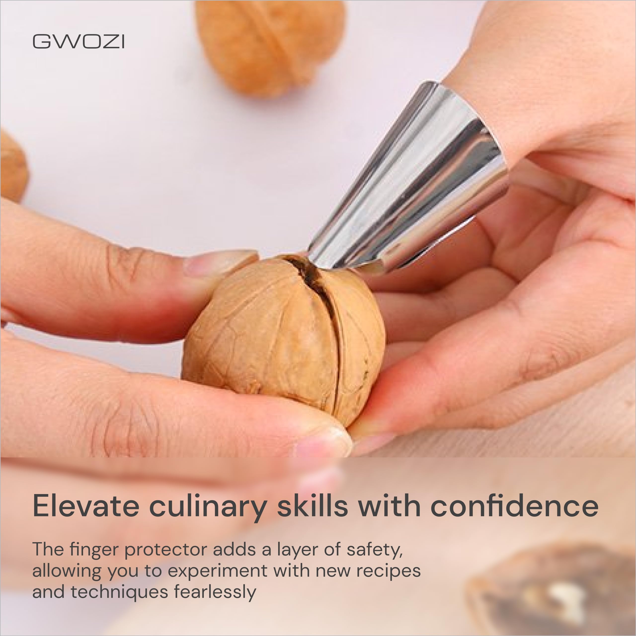 Stainless Steel Finger Protector for Cutting & Stripping Beans, Pistachios - Kitchen Finger Guards for Cutting and Stripping Nuts - Metal Nail Protection Cover, 3 Pcs
