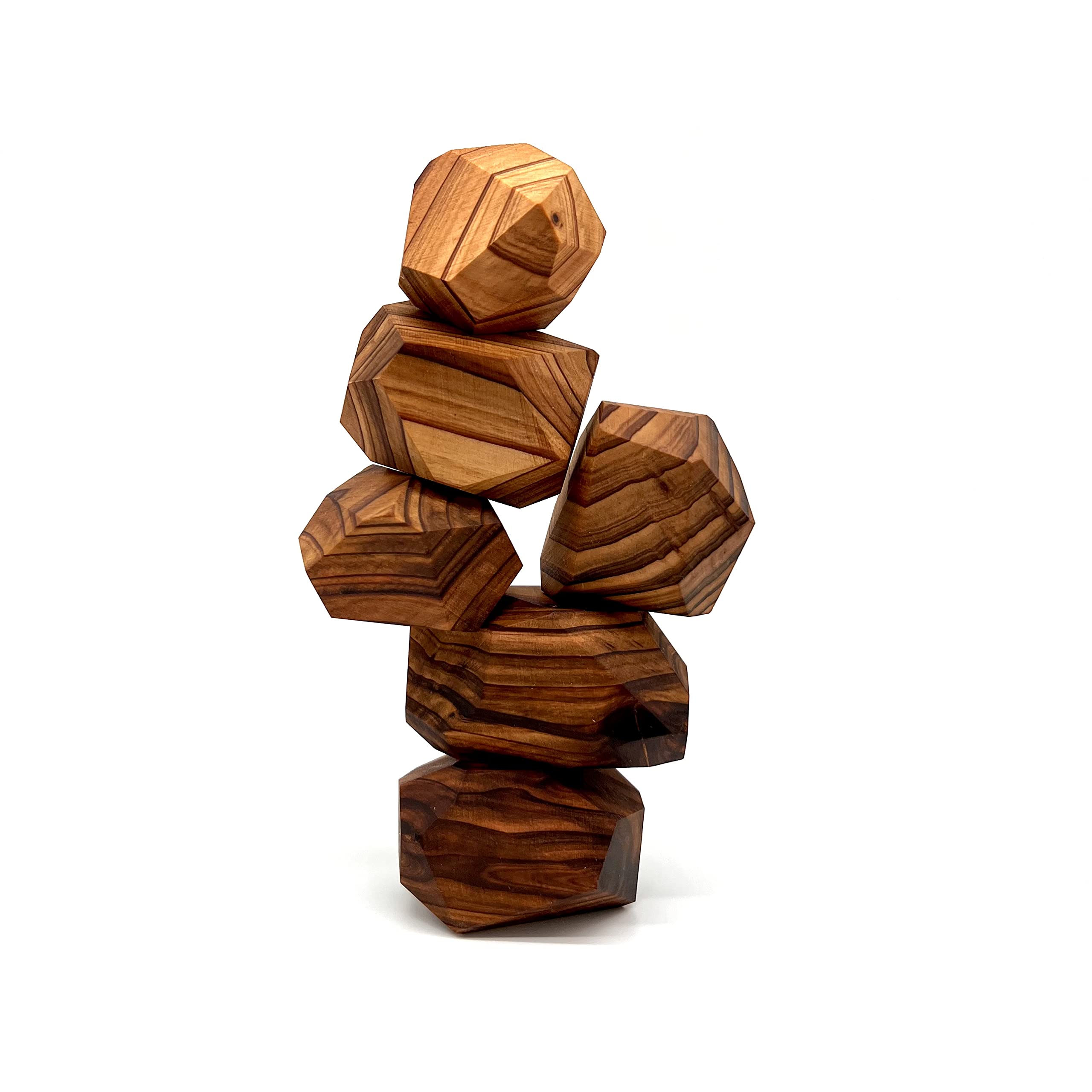 PERCHED Natural Cedar Stacking Rocks, Large Wooden Blocks, Montessori Puzzle Game, Toddler Toys For Classroom, Wood Balancing Stones Set (6 Pc)