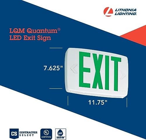 Lithonia Lighting LQM S W 3 G 120/277 EL N M6 Quantum Thermoplastic LED Emergency Exit Sign with Stencil-Faced White Housing and Green Letters with Nickel Cadium battery