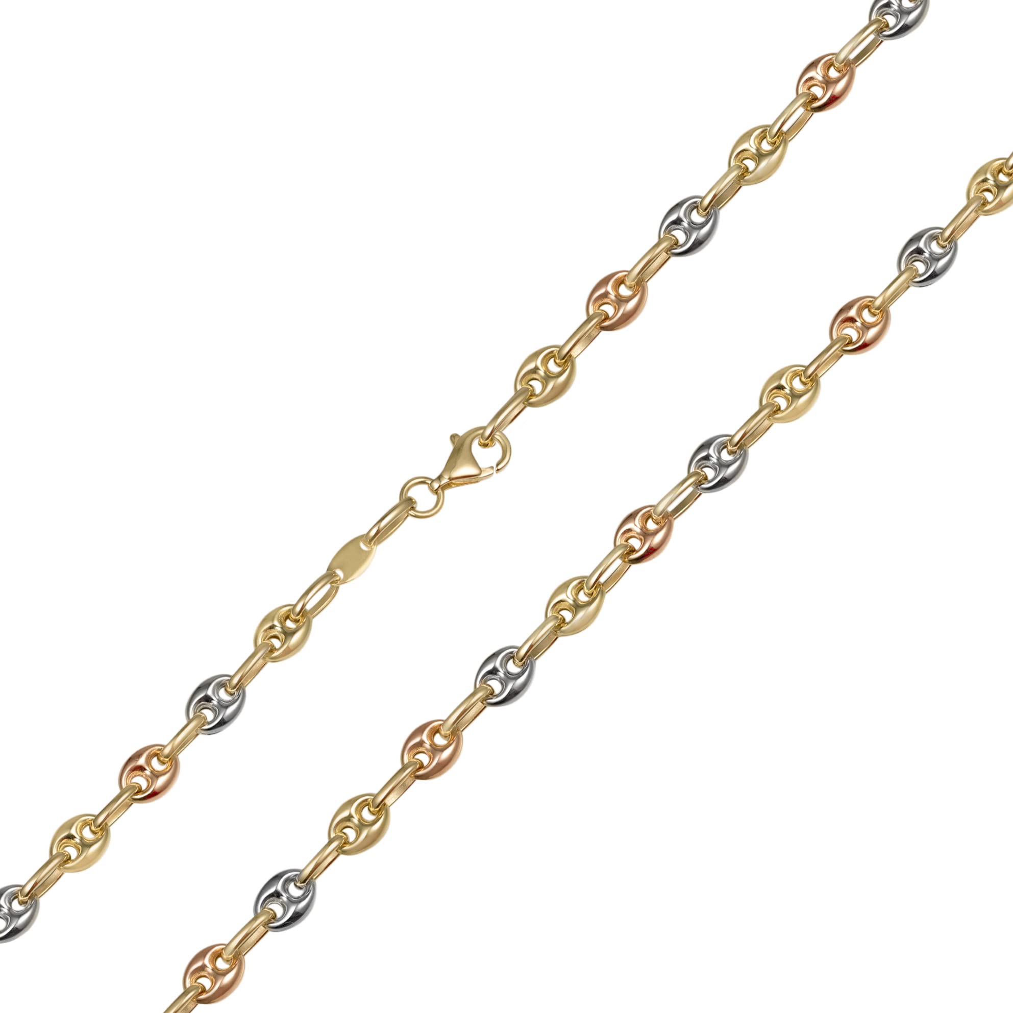 BAYAM 5mm Tri-Color Puffed Mariner Anchor Link Chain Necklace Real 14K Tri-Color Gold Jewelry