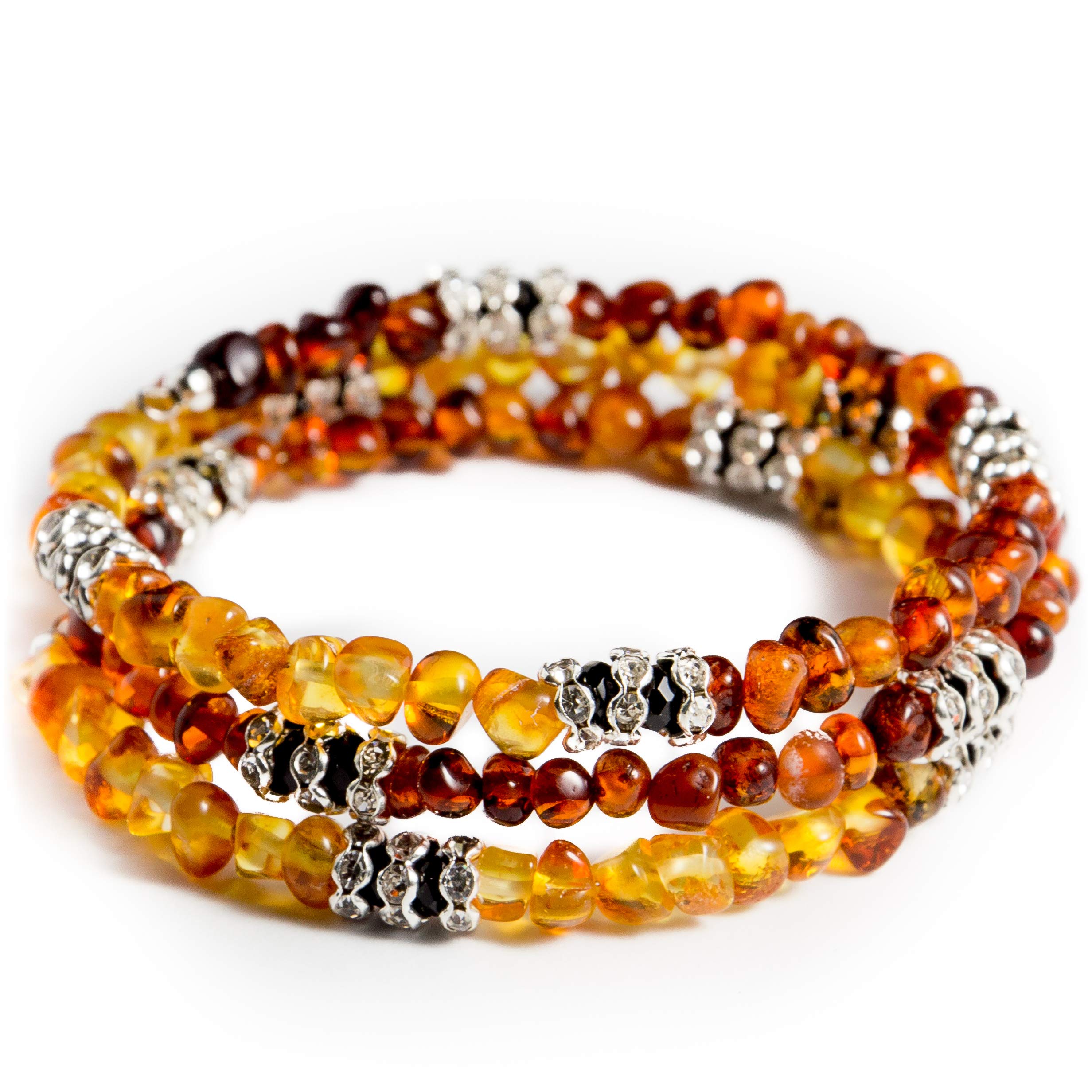 Baltic Amber Bracelet for Adult, Handmade Clean Polished Amber Jewelry- Wire Snake, up to 7.5â wrist size