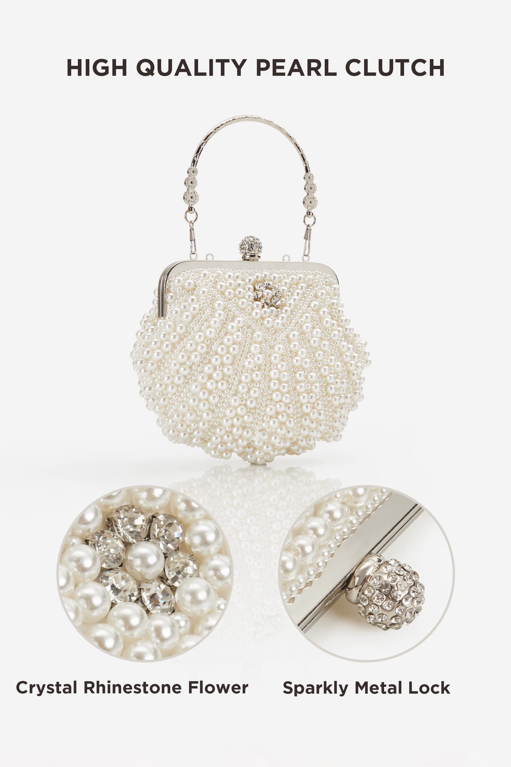 BABEYOND Women Pearl Clutch Purse - Beaded Bridal Evening Bag Formal shell shape Handbag for 1920s Party Prom Wedding