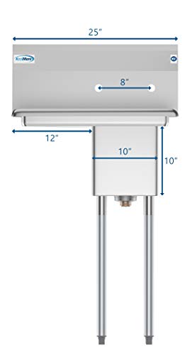 KoolMore 1 Compartment Stainless Steel Commercial Kitchen Prep & Utility Sink with Drainboard - Bowl Size 10" x 14" x 10", Silver, SA101410-12L3