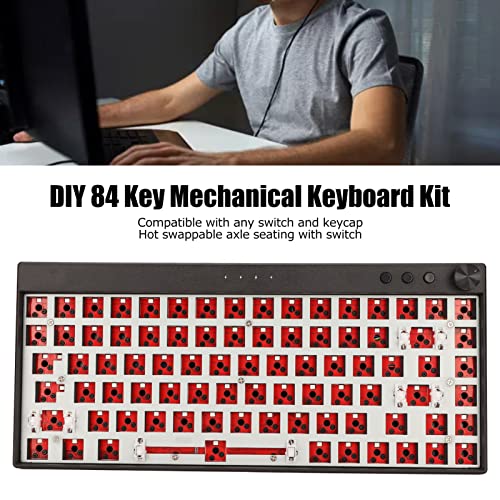ASHATA WL84PLUS 75% RGB DIY Mechanical Keyboard, 84 Keys Hot Swappable 3Pin Switch, Bluetooth 5.0/USB C Wired/2.4GHz Wireless Customized Gaming Keyboard Kit for Windows/for Android/for iOS(Black)