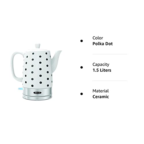 BELLA Electric Kettle & Tea Pot, Ceramic Water Heater with Detachable Swivel Base, Auto Shut Off & Boil Dry Protection, 1.5 Liter, Polka Dot, BPA Free