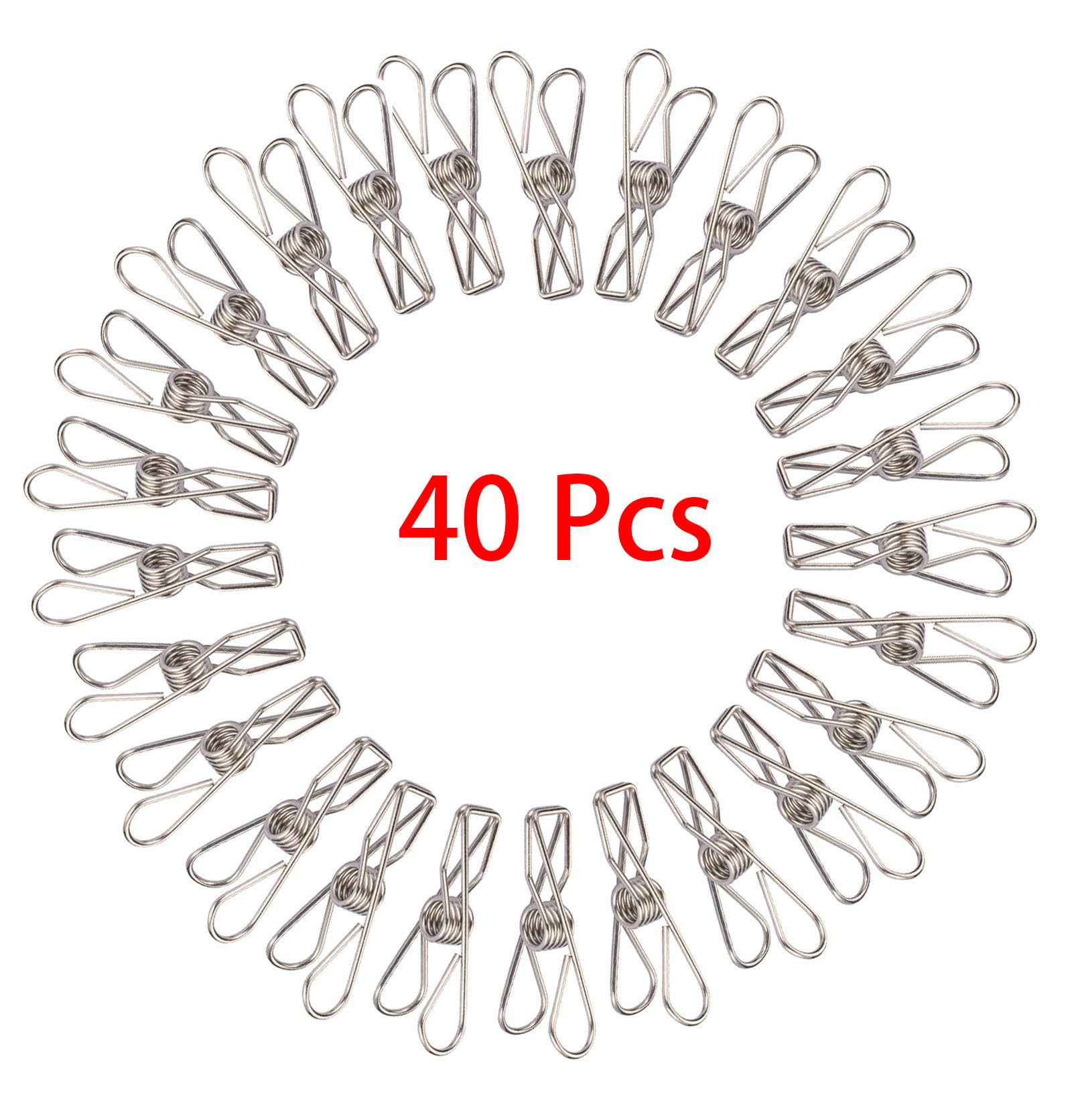 Small Chip Clips, 40 Pcs 1.7 Inch Stainless Steel High Elasticity Good Persistence for Clothespins, Paper Clips, Food Bag Clips, Clothes Pins (40)
