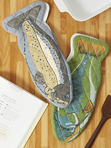 DII Cotton Lake House Fish Oven Mitts, 6 X 16.5 Set of 2, Machine Washable and Heat Resistant for Kitchen Cooking and Baking
