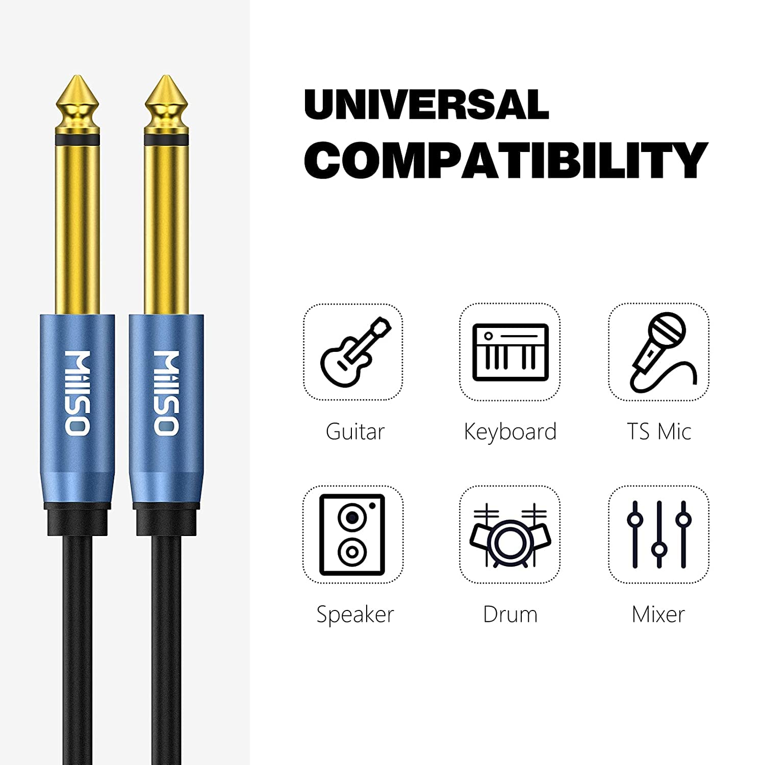 MillSO 1/4 Instrument Cable TS Electric Guitar Cable Straight-Straight 6.35mm Electric Guitar Cord for Bass AMP, Speaker, Patch, Pedal, Keyboard, Mixer, Amplifier - 4 Feet