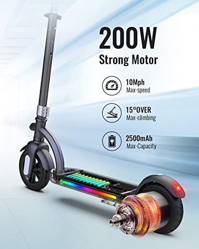 Gyroor Kids Electric Scooter, with 200W Motor & LED Visible Display, Colorful Lights, Adjustable Speed and Height, 10 Mph & 10 Miles Range Electric Scooter, Electric Scooter for Kids Ages 8-12, Silver