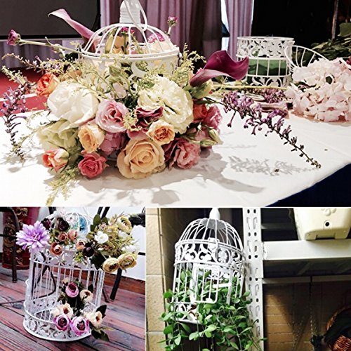 UEETEK Decorative Metal Bird Cage Home Hanging Ornament for Wedding Party Decoration (White)
