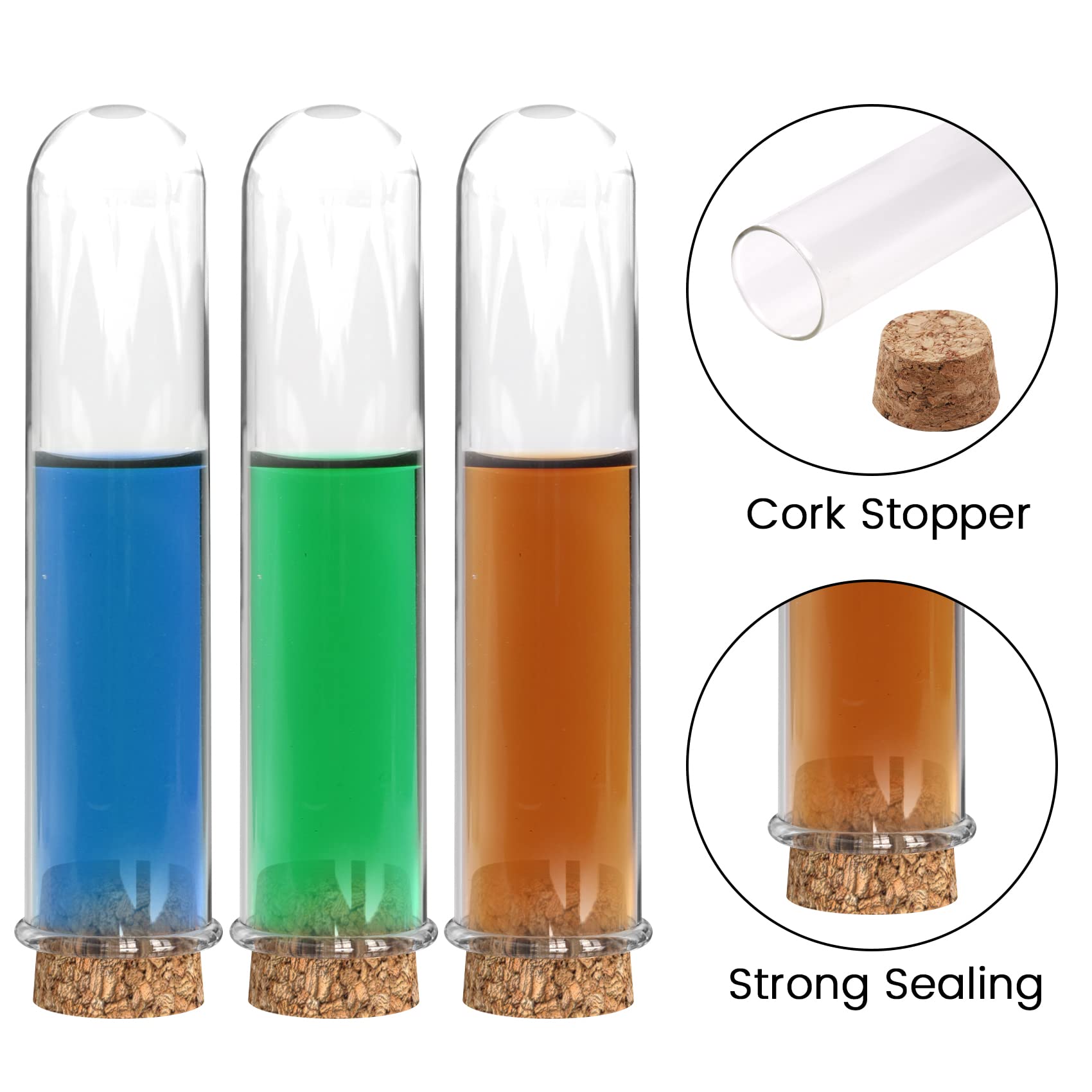 BTSD-home 30pcs 45ml Glass Test Tubes 25×120mm Round Bottom Test Tubes with Cork and Brush for Scientific Experiments Candy Storage and Party Decorations