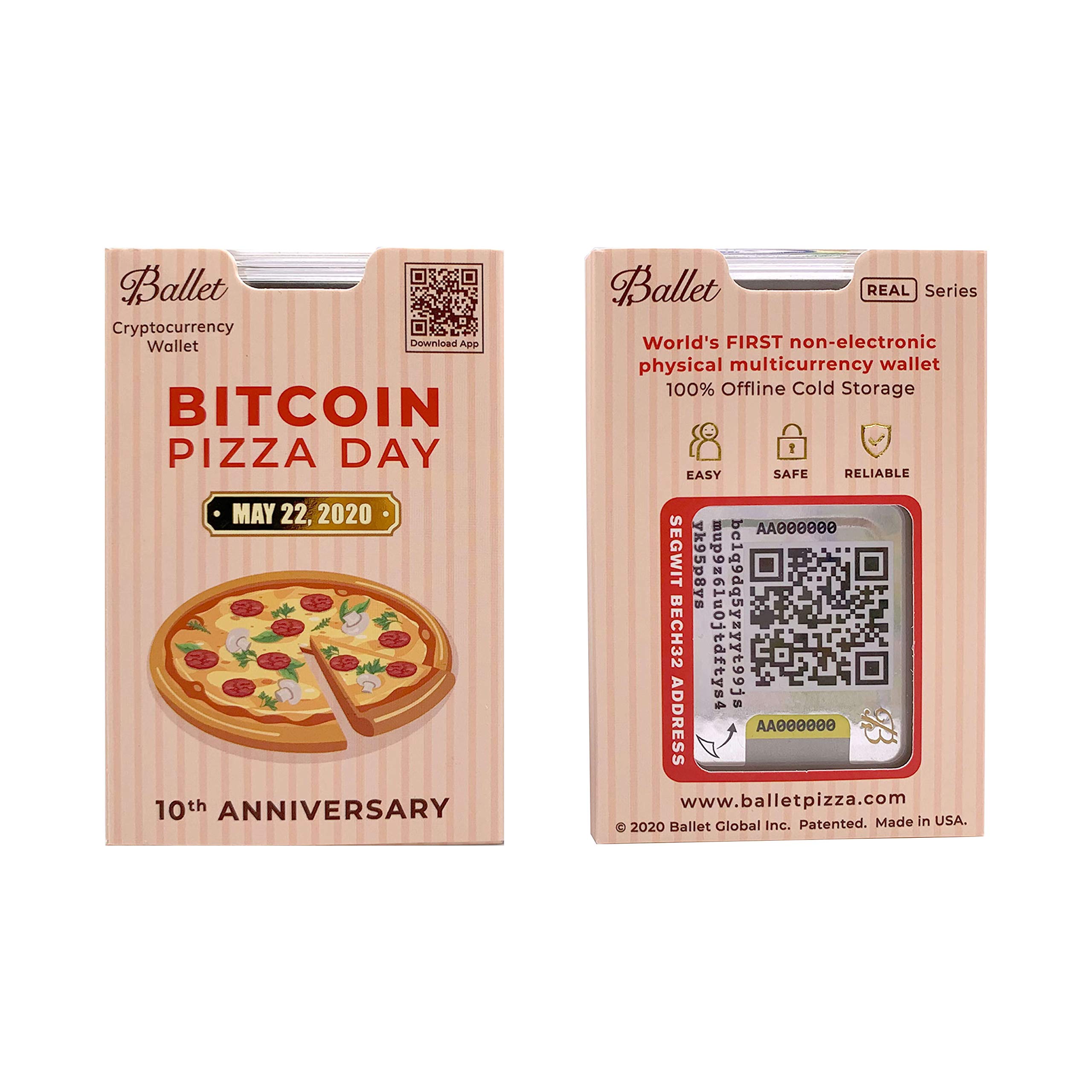 Ballet 2-Pack REAL Pizza - The Easiest Crypto Cold Storage - Nondescript Cryptocurrency Hardware Wallet for Bitcoin, Ethereum, XRP, Litecoin, and 200+ Other Cryptocurrencies