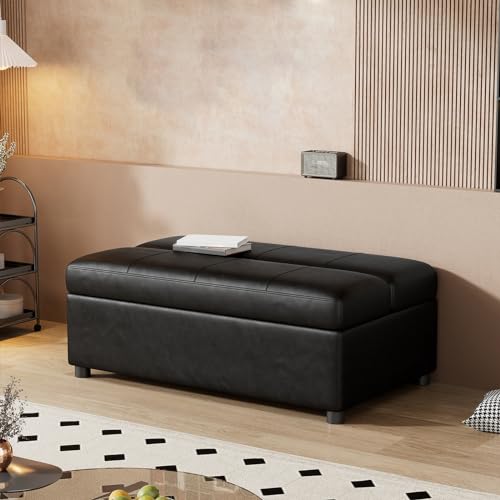 CuisinSmart Folding Ottoman Bed,Pull Out Sofa Bed with Mattress,2 in 1 Convertible Guest Sofa Be,F Old Out Sleeper Sofa Bed for Living Room Small Apartment Bedroom Off Black PU