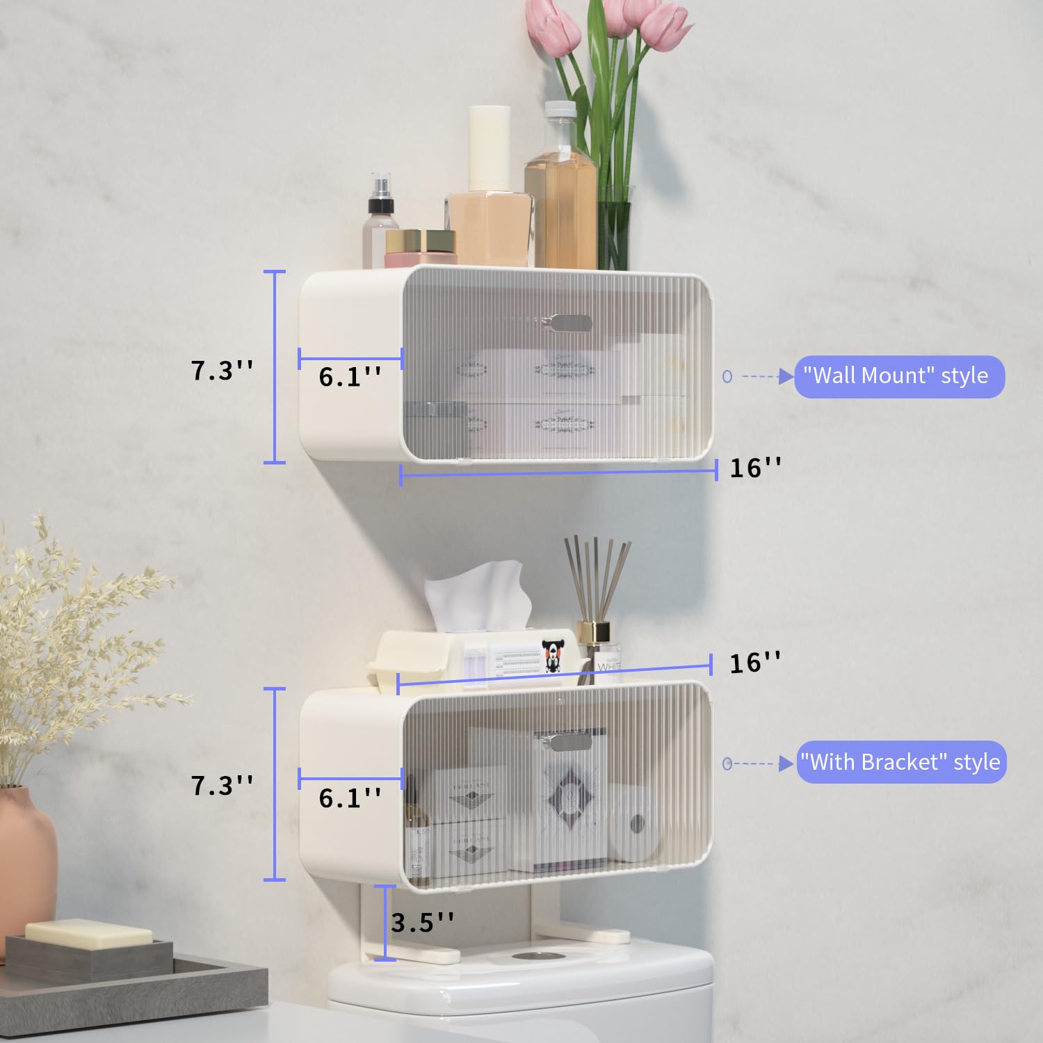 bbveking Over The Toilet Storage, without Drilling or Screwing,Easy Installation.Over toilet Bathroom Organizer Wall Mounting, Space Saver with Lid,Over The Toilet Storage Cabinet (Wall Mount)