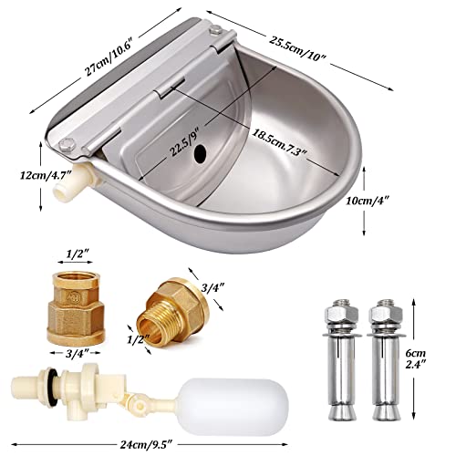 LIUCOGXI Automatic Dog Water Bowl Dispenser Stainless Steel Automatic Livestock Waterer Cattle Water Feeder Trough with Float Valve for Animal Cow Cattle Dog Horse Donkey