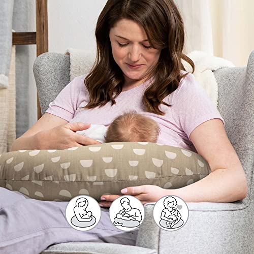 Boppy Nursing Pillow Original Support, Tan Pebbles, Ergonomic Nursing Essentials for Bottle and Breastfeeding, Firm Fiber Fill, with Removable Nursing Pillow Cover, Machine Washable