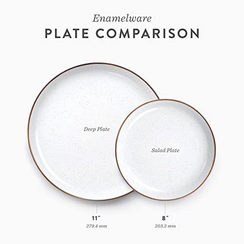 Barebones Enamel Deep Plate, Set of 2 - Hand-Finished Baked Stainless Steel Trim, Charcoal