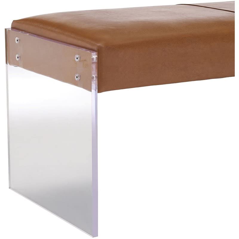 Tov Furniture Envy Leather/Acrylic Bench, Brown
