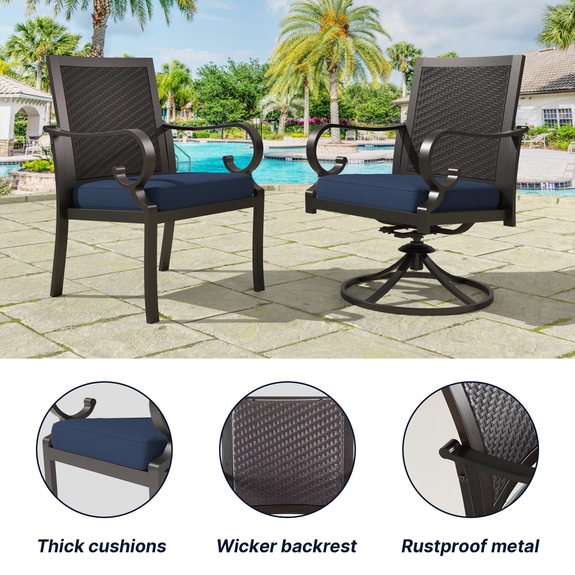 RTDTD 13 Pieces Outdoor Dining Set Patio Dining Table and Chairs Set Outdoor Furniture Set with 3 Square Metal Dining Tables with Umbrella Hole,10 Wicker Patio Chairs with Dark Blue Cushions