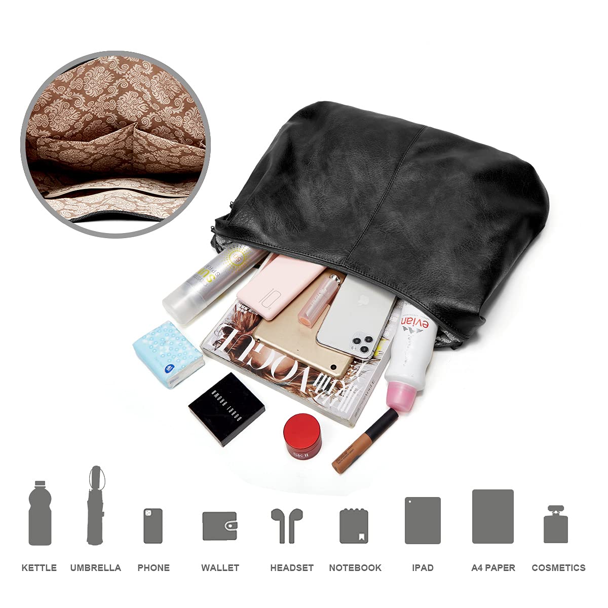 Ashioup Hobo Bags for Women Slouchy Purse Soft PU Leather Handbag Shoulder Bag Apricot