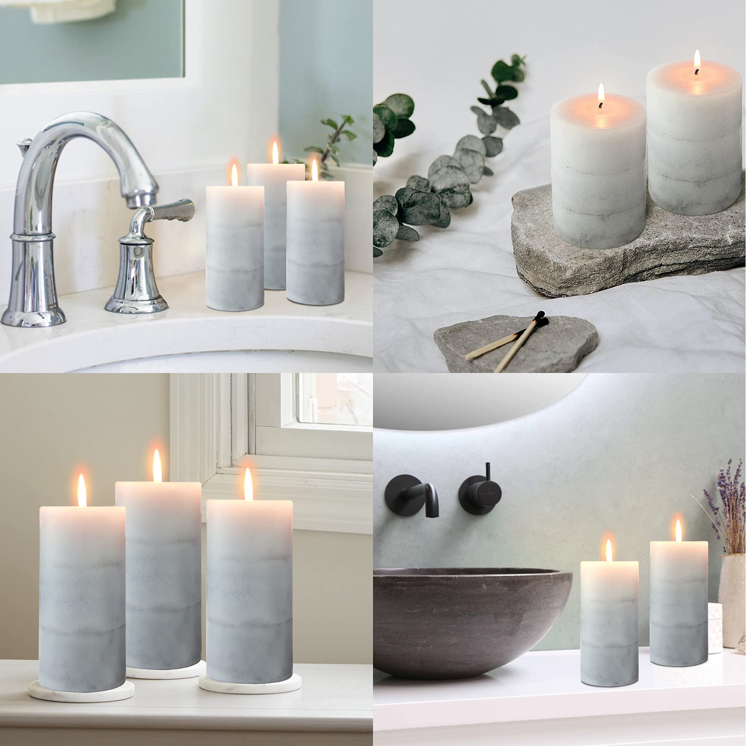 CRYSTAL CLUB White Pillar Candles, Aromatherapy Scented Candles, Set of 3 Tall 3x6 Inch Rustic Grey Candles, Clean Burning and Dripless Candle Lights, Creamy Coconut Scented for Home Décor