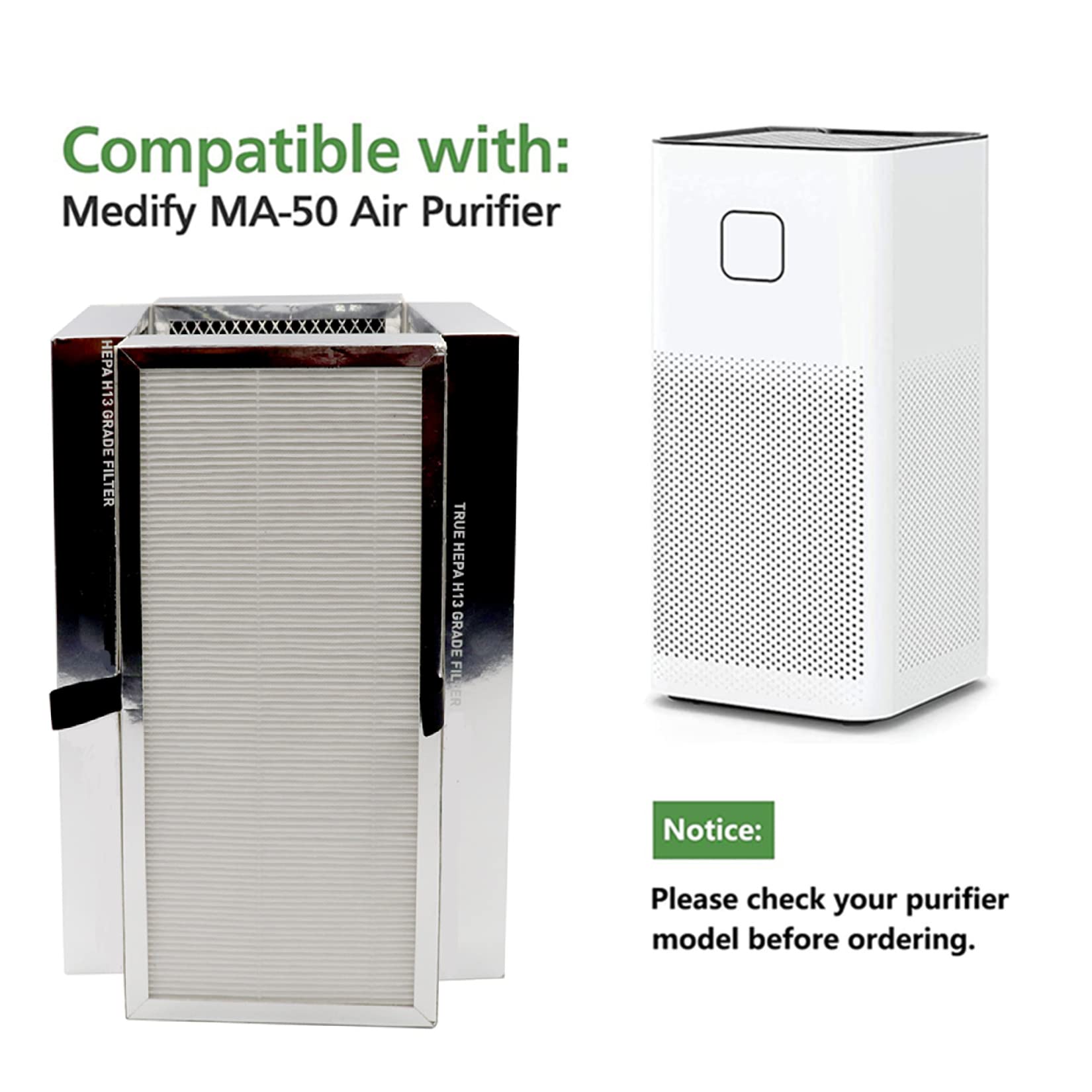 KESPURUI MA50 Replacement Filter, Activated Carbon 3 in 1 Replacement Filter H13 HEPA Pre-Filter Compatible with MA-50