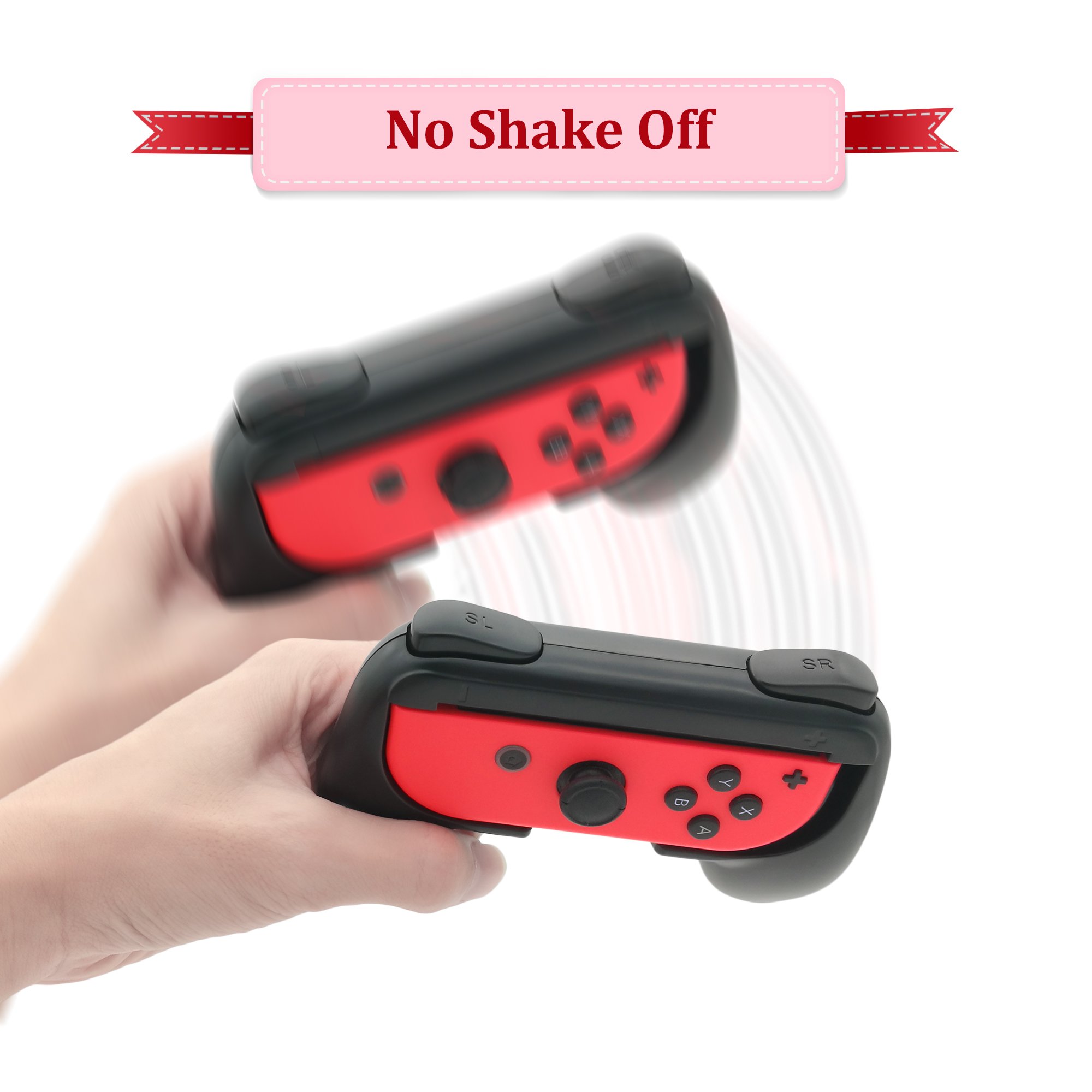 FYOUNG Hand Grips for Switch and Switch OLED Model Controllers, Grip for Switch for Joy Con - Black(2 Packs)