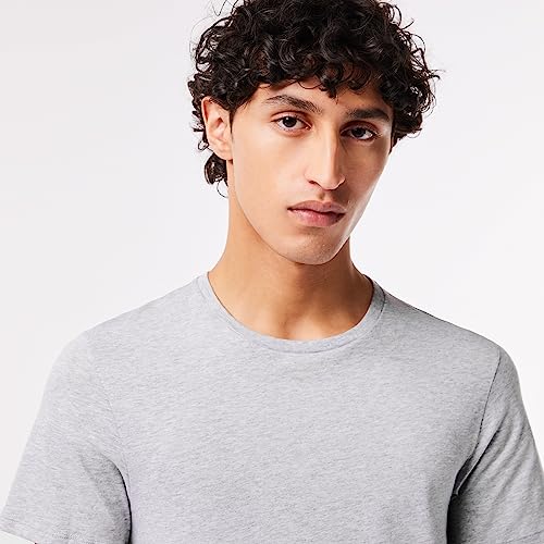 Lacoste mens Essentials 3 Pack 100% Cotton Slim Fit Crew Neck T-shirts Base Layer Top, White/Silver Chineblack, Large US