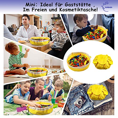 Toy Storage Mat Bag by Drawstring for Lego - Play Mat Bag Toy Storage Container for Kids with Cap can as Gift(2Pcs = Big Blue + Mini Yellow)