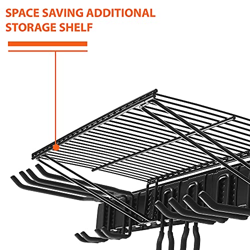 Wallmaster Tool Storage Rack With Wall Shelf, Garage Storage Wall Mount Tool Organizers Heavy Duty Racks Adjustable Wall Hanger System (9Hooks&2Rails&Storage Shelf)