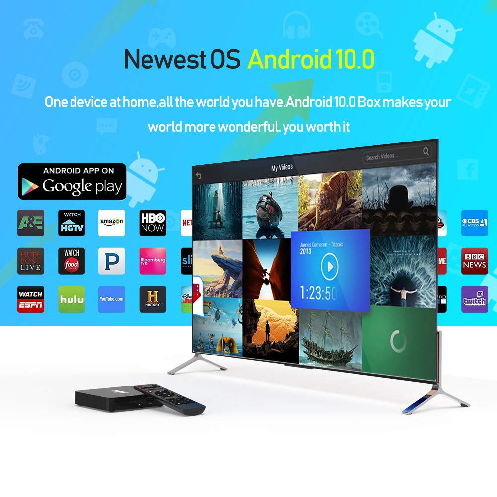 Android 10.0 TV Box, TUREWELL Android Box Super 2GB RAM 16GB ROM Allwinner H3 Quad-Core Media Player Support 2.4GHz WiFi, 3D 4K H.265 Smart TV Box