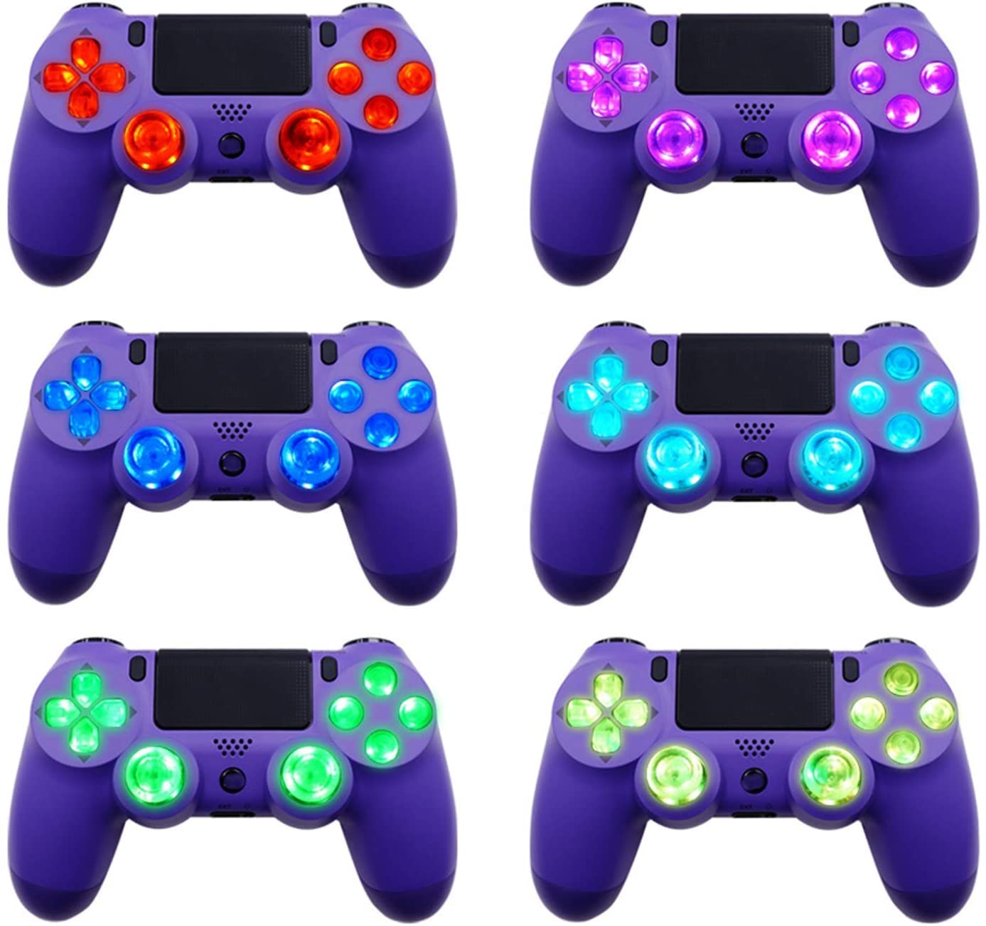 BCB Controller LED Kit for PS4 Controller Light Up I Compatible with PS4 Controller LED Mod I Multicolor Lightning PS 4 Controller LED Buttons with Yellow, Red, Green, Blue, Cyan, Purple