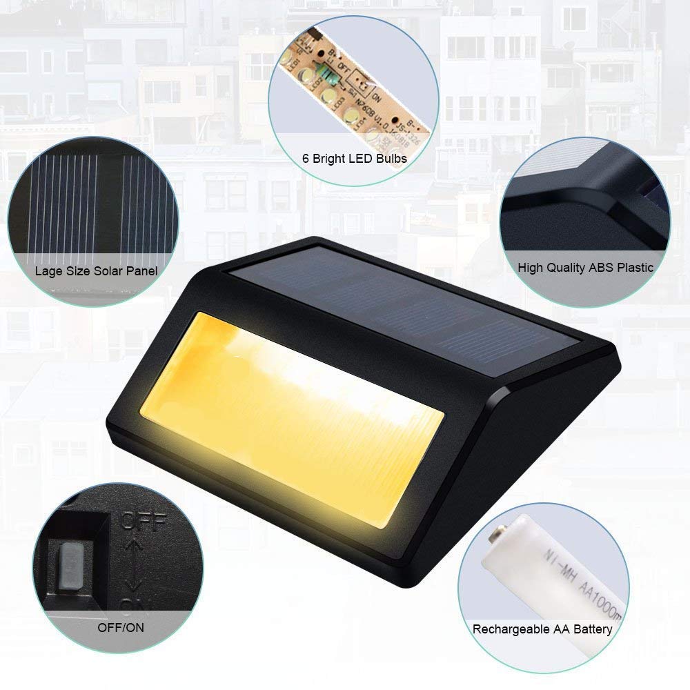 AZSCYN Solar Deck Lights,LED Solar Powered Step Lights Wireless Waterproof Outdoor Security Lamps for Patio Stairs Garden Pathway Yard- Warm Yellow Light