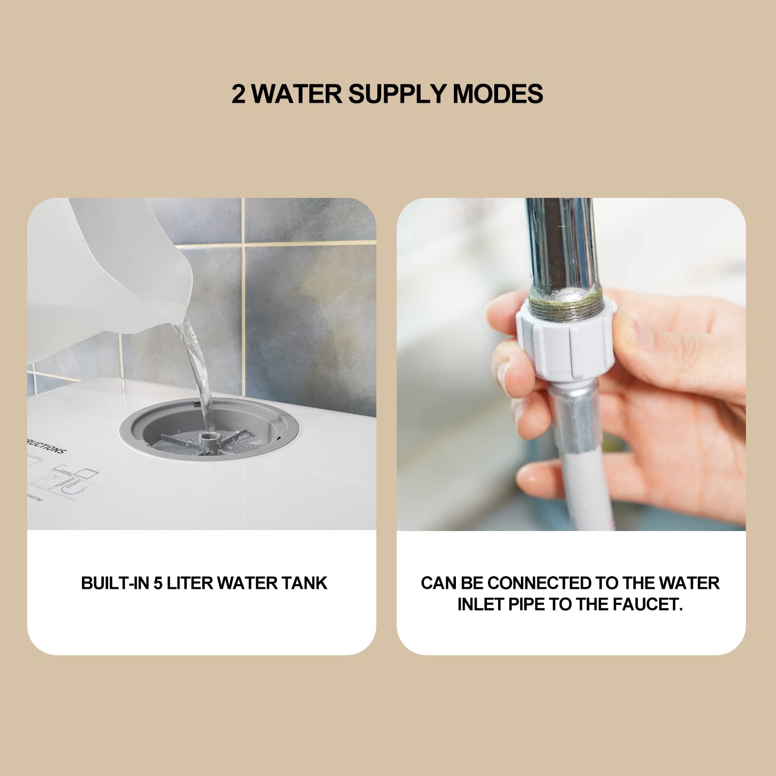 Dishwasher countertop,countertop dishwasher with water tank, leak-proof ,portable dishwasher with drying .360°spray with upper and lower double spray arms.With 5 washing modes.
