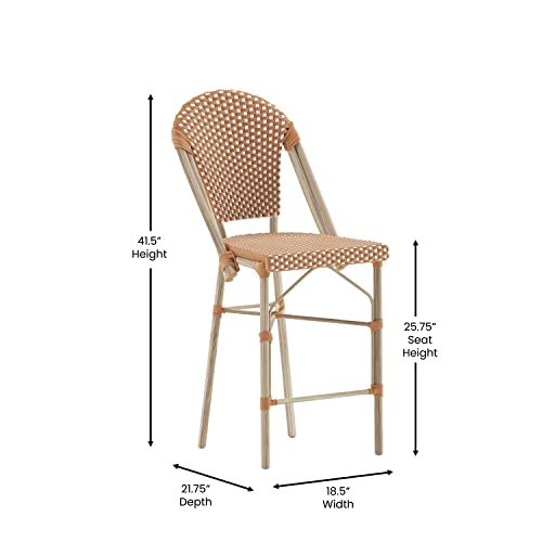 Flash Furniture Lourdes Commercial Grade Bistro Counter Stool, Stackable Indoor/Outdoor Dining Stool, 26"High, Natural/White-Light Natural Finish, Set of 2