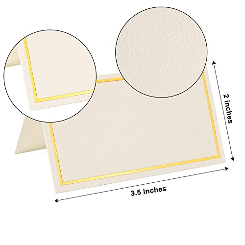 KraftiSky 100 Pack Place Cards for Table Setting with Gold Foil Border Table Tent Cards for Seating Perfect for Weddings, Dinner Parties, Banquets 2β x 3.5β