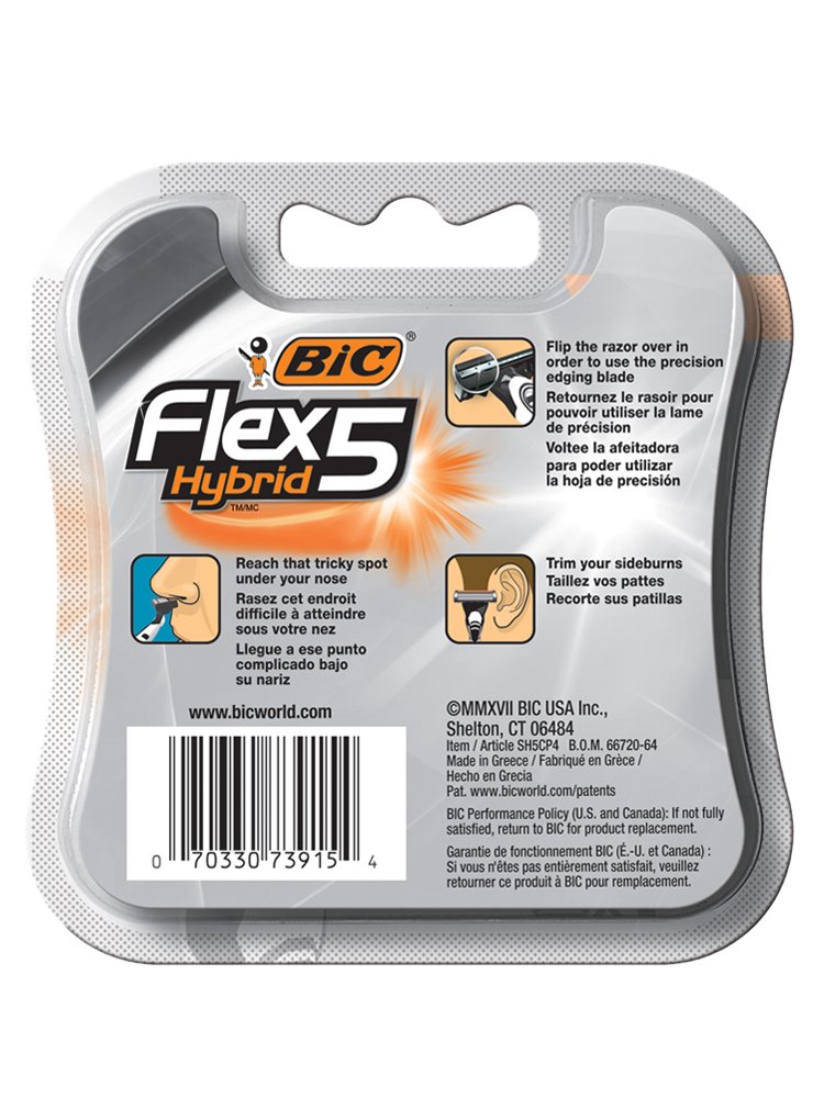 BIC Flex5 Hybrid 5 Blade Razor Refills, 4 Count