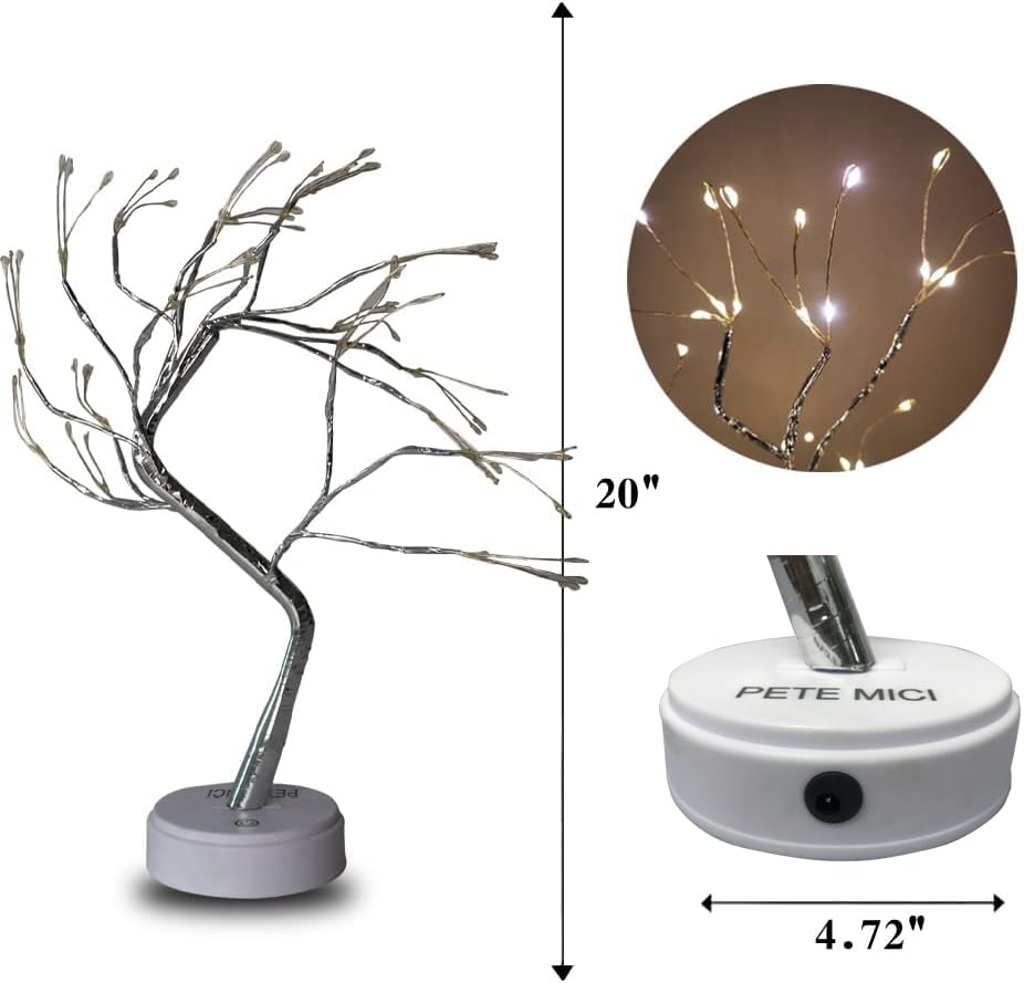 pete mici 108 LED Tabletop Bonsai Tree Light 20’’ Warm White Artificial Fairy Light Tree Battery/USB Operated Twinkling Tree Lamp for Christmas Wedding Home Decoration